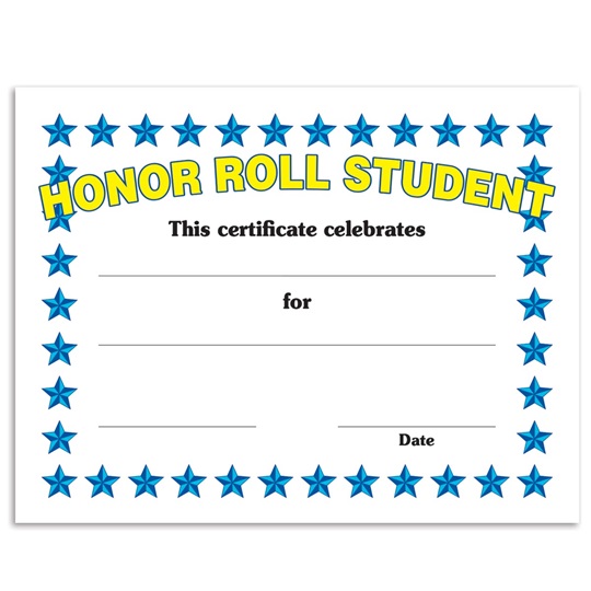 sample honor roll certificate